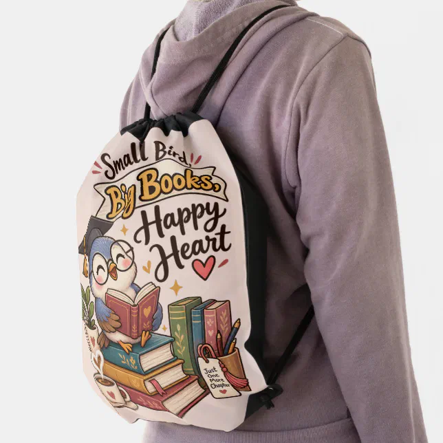 Cute Owl Reading Books Illustration Drawstring Bag | Zazzle
