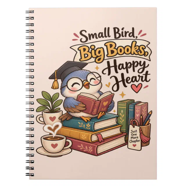 Cute Owl Reading Books Illustration Notebook | Zazzle