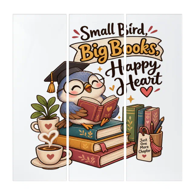 Cute Owl Reading Books Illustration Triptych | Zazzle