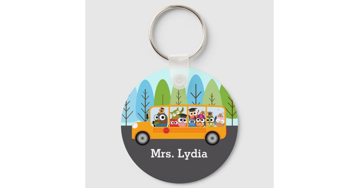 Cute Owl School Bus Driver Keychain | Zazzle