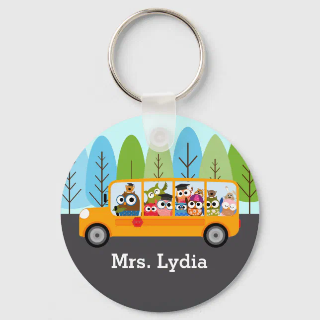 Cute Owl School Bus Driver Keychain | Zazzle