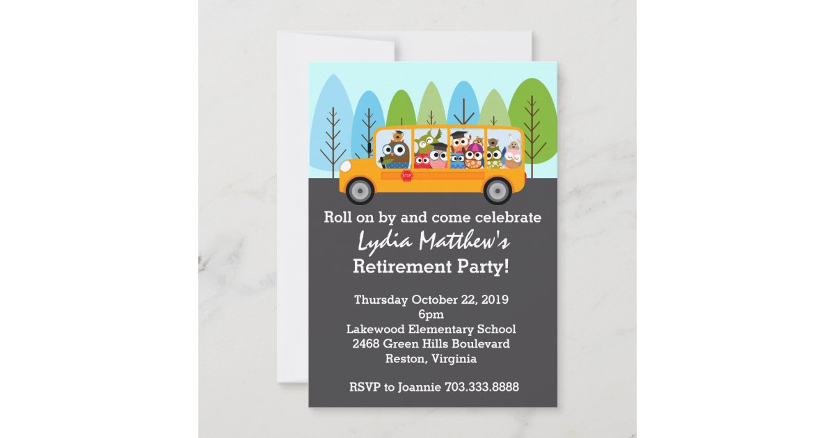 Cute Owl School Bus Driver Retirement Party Invitation | Zazzle