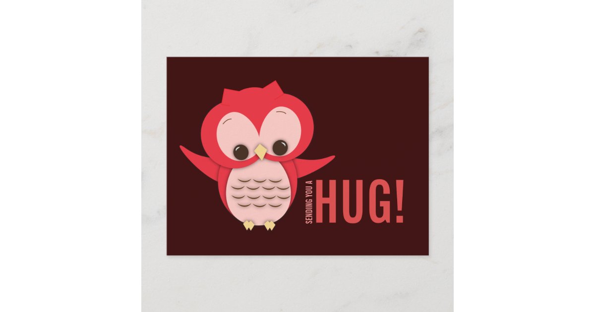 Cute Owl Sending a Hug Postcard | Zazzle