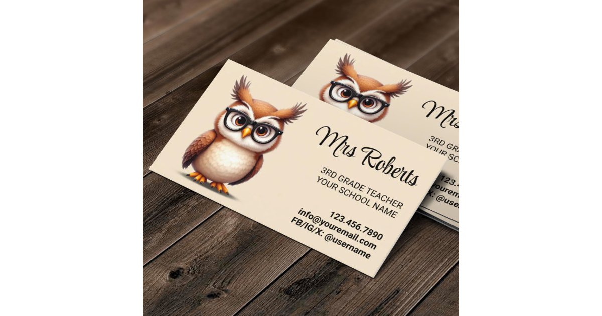 Cute Owl Teacher Educator Professional Business Card | Zazzle