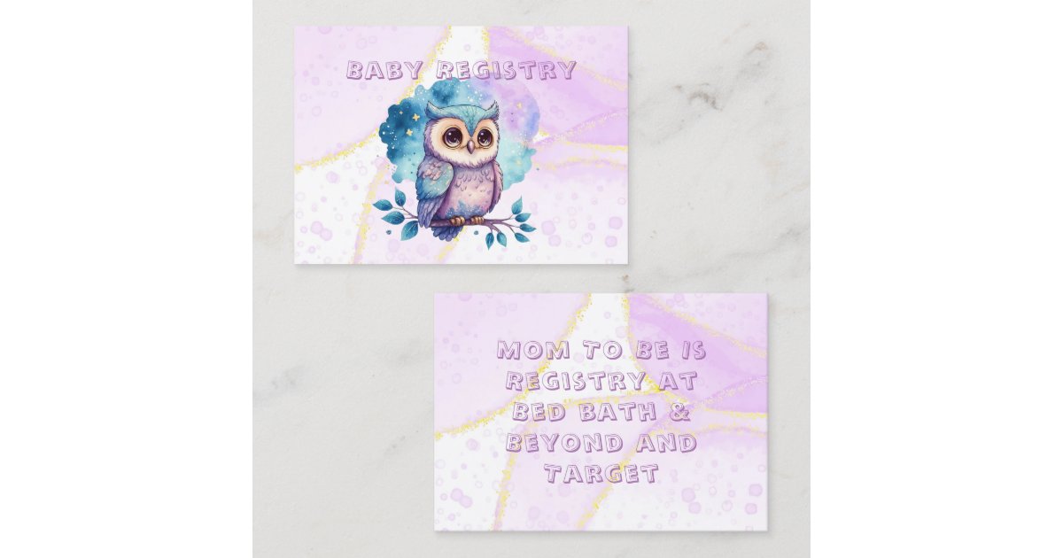 Cute Owl Watercolor Splash Baby Registry Business Card | Zazzle
