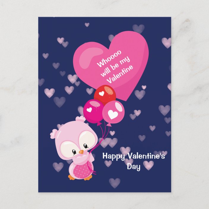 Cute Owl Who Will Be My Valentine Postcard | Zazzle.com