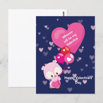 Cute Owl Who Will Be My Valentine Postcard | Zazzle