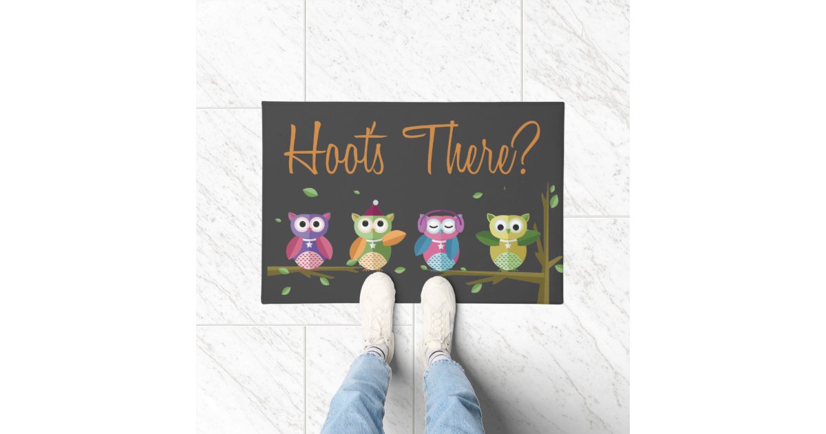 Cute Owls Hoot's There Fall Fun Welcome Doormat | Zazzle