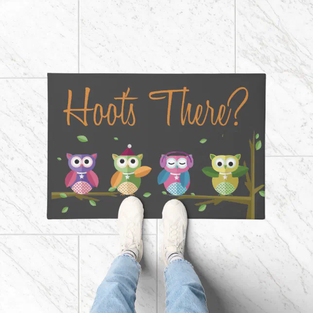 Cute Owls Hoot's There Fall Fun Welcome Doormat | Zazzle