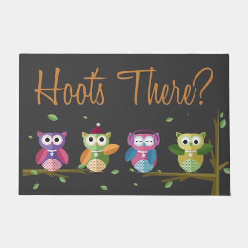 Cute Owls Hoot's There Fall Fun Welcome Doormat | Zazzle