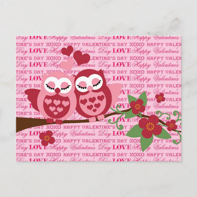 Cute Owls in Love Happy Valentine's Day Gifts Holiday Postcard | Zazzle