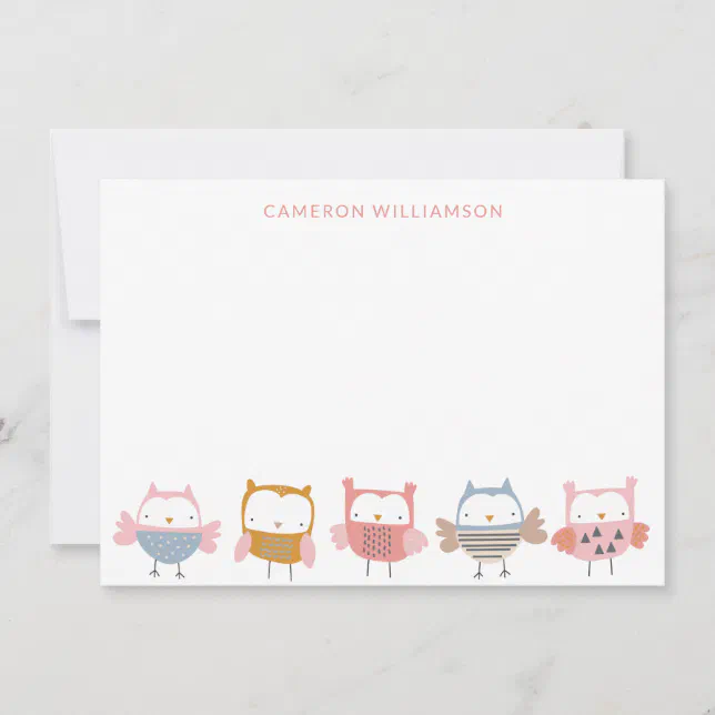 Cute Owls in Pink Personalized Stationery Thank You Card | Zazzle