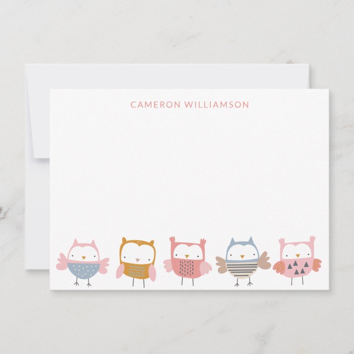 Cute Owls in Pink Personalized Stationery Thank You Card | Zazzle.com