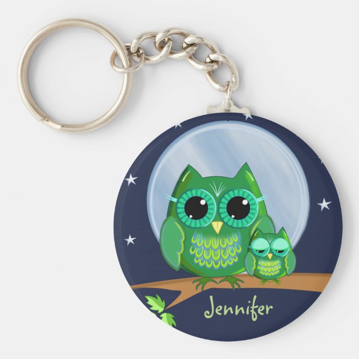 Cute owls on a branch & custom Name keychain | Zazzle.com