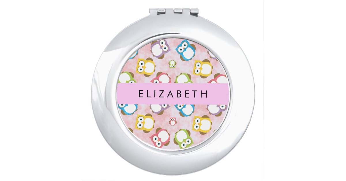 Cute Owls, Owl Pattern, Colorful Owls, Your Name Compact Mirror | Zazzle