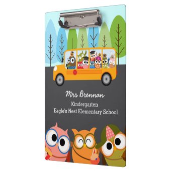 Cute Owls School Bus Personalized Teacher Clipboard | Zazzle