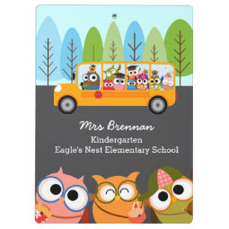 Cute Owls School Bus Personalized Teacher Clipboard | Zazzle