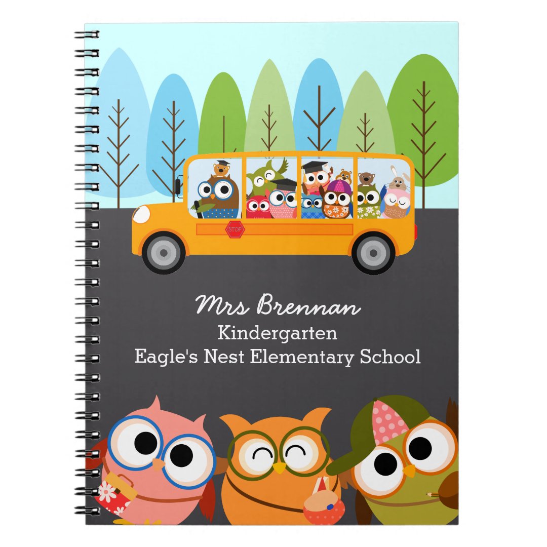Cute Owls School Bus Personalized Teacher Notebook | Zazzle