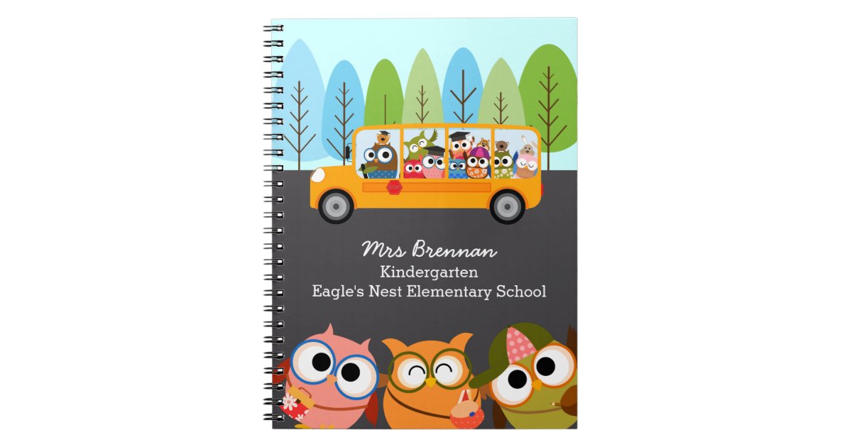 Cute Owls School Bus Personalized Teacher Notebook | Zazzle