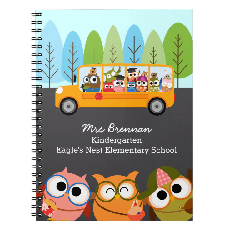 Cute Owls School Bus Personalized Teacher Notebook | Zazzle