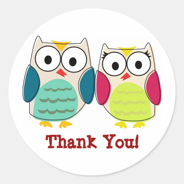 Cute Owls Thank You Stickers | Zazzle