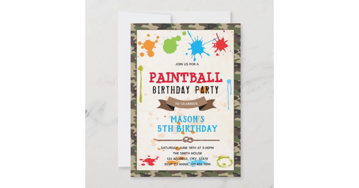 Cute paintball army party invitation | Zazzle