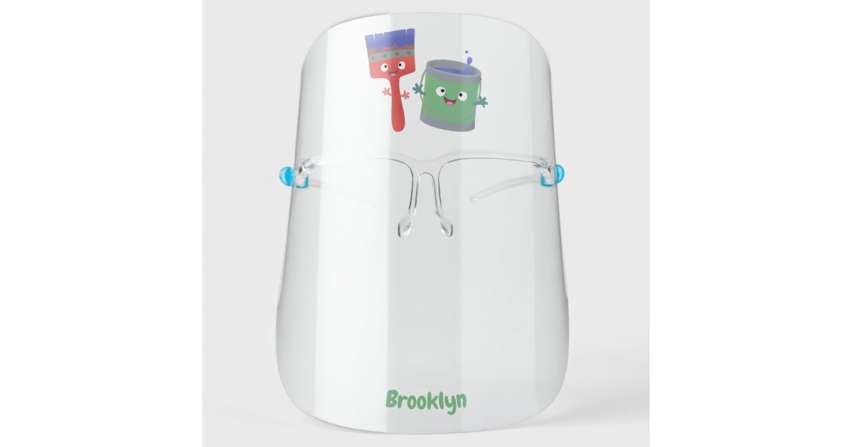 Cute paintbrush and paint cartoon characters face shield | Zazzle