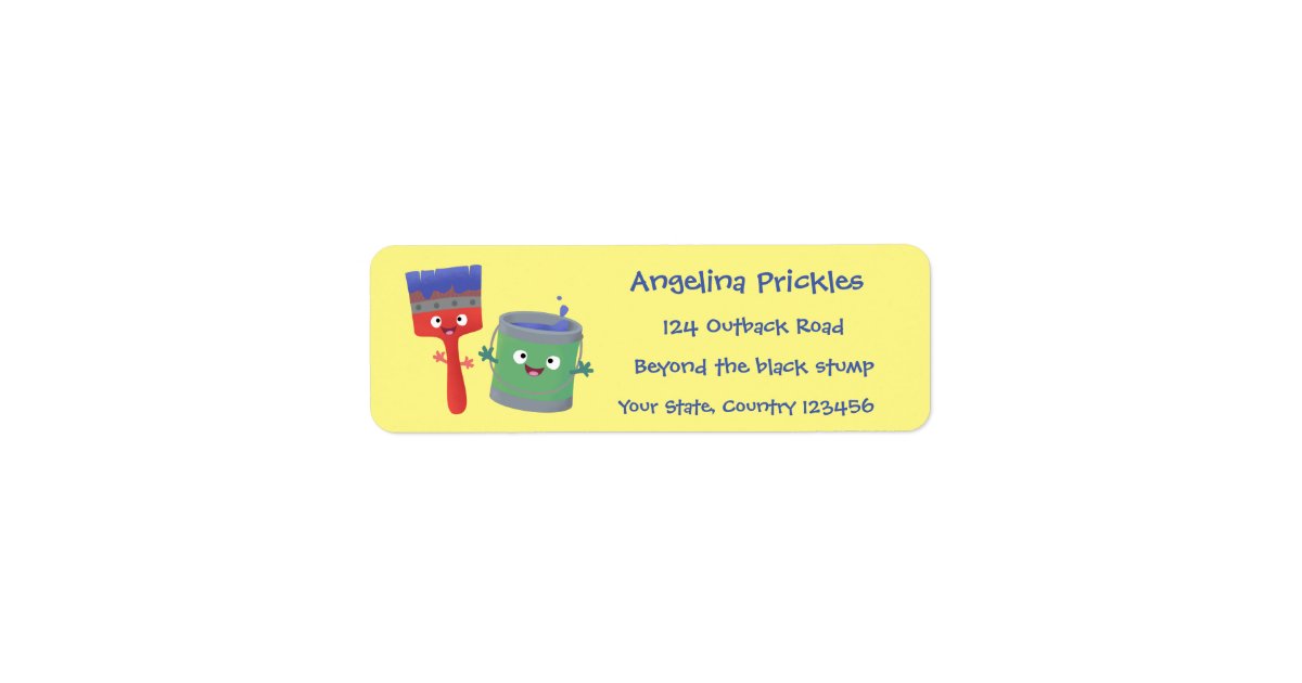 Cute paintbrush and paint cartoon characters label | Zazzle