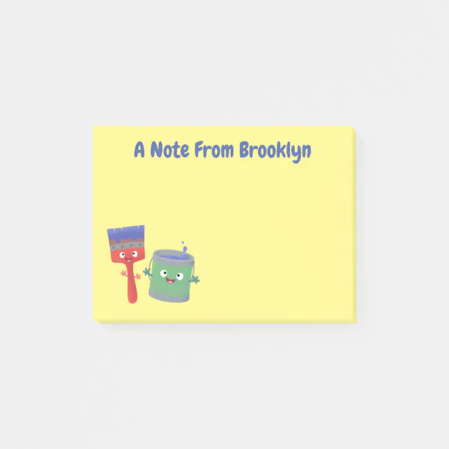 Cute paintbrush and paint cartoon characters post-it notes | Zazzle