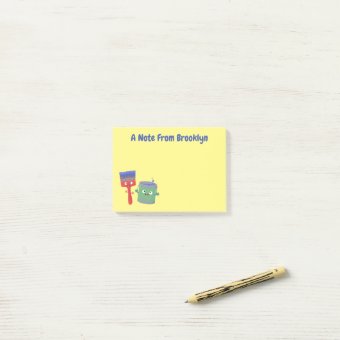 Cute paintbrush and paint cartoon characters post-it notes | Zazzle