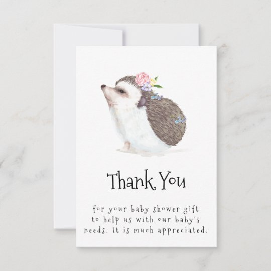 Cute Painted Hedgehog With Flowers Thank You Card | Zazzle.com
