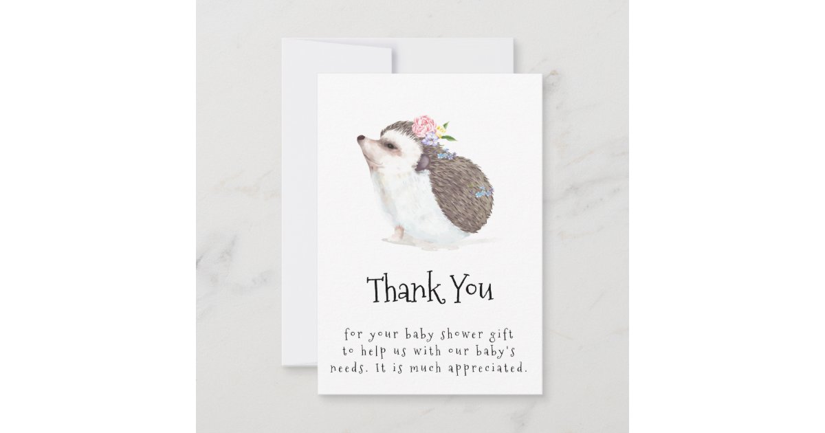 Cute Painted Hedgehog With Flowers Thank You Card | Zazzle