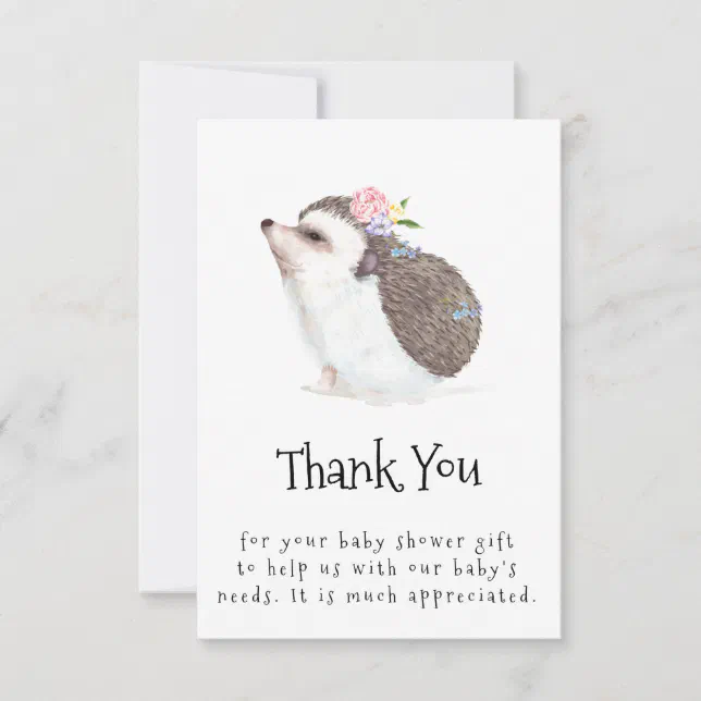 Cute Painted Hedgehog With Flowers Thank You Card | Zazzle