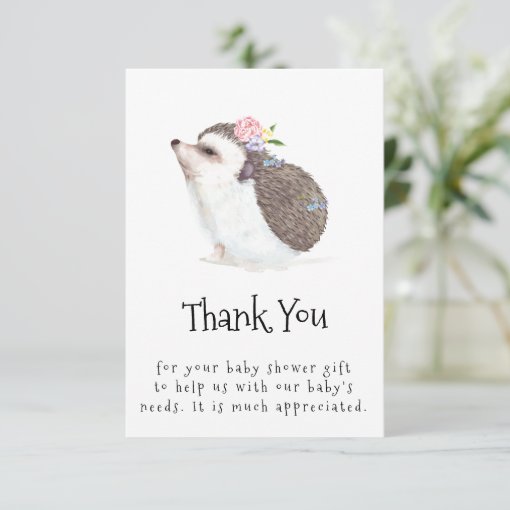 Cute Painted Hedgehog With Flowers Thank You Card | Zazzle