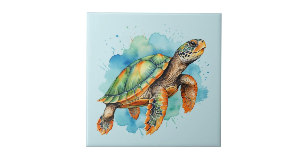 Cute Painting Turtle Ceramic Tile | Zazzle