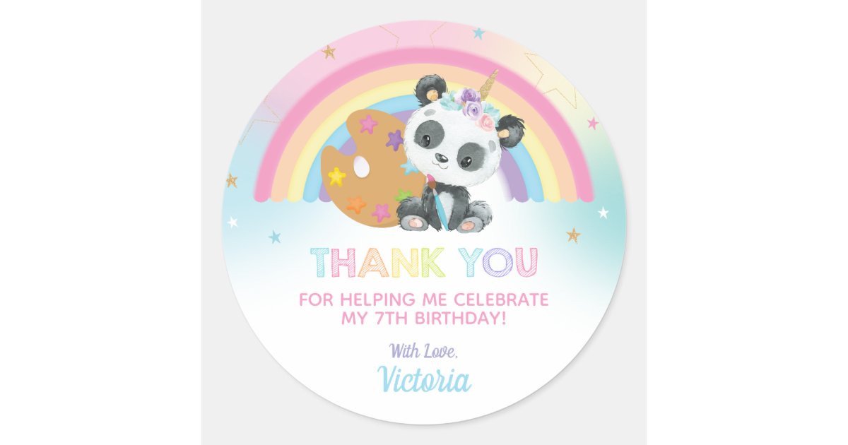 Cute Panda Art Party Birthday Thank You Favor Classic Round Sticker ...