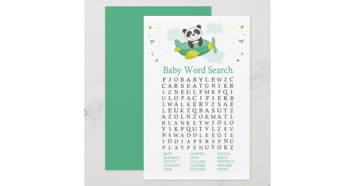 Cute panda Baby Shower Word Search Game | Zazzle