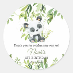 Cute Panda Bamboo Greenery Baby Shower Birthday Classic Round Sticker ...