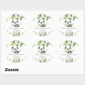 Cute Panda Bamboo Greenery Baby Shower Birthday Classic Round Sticker ...
