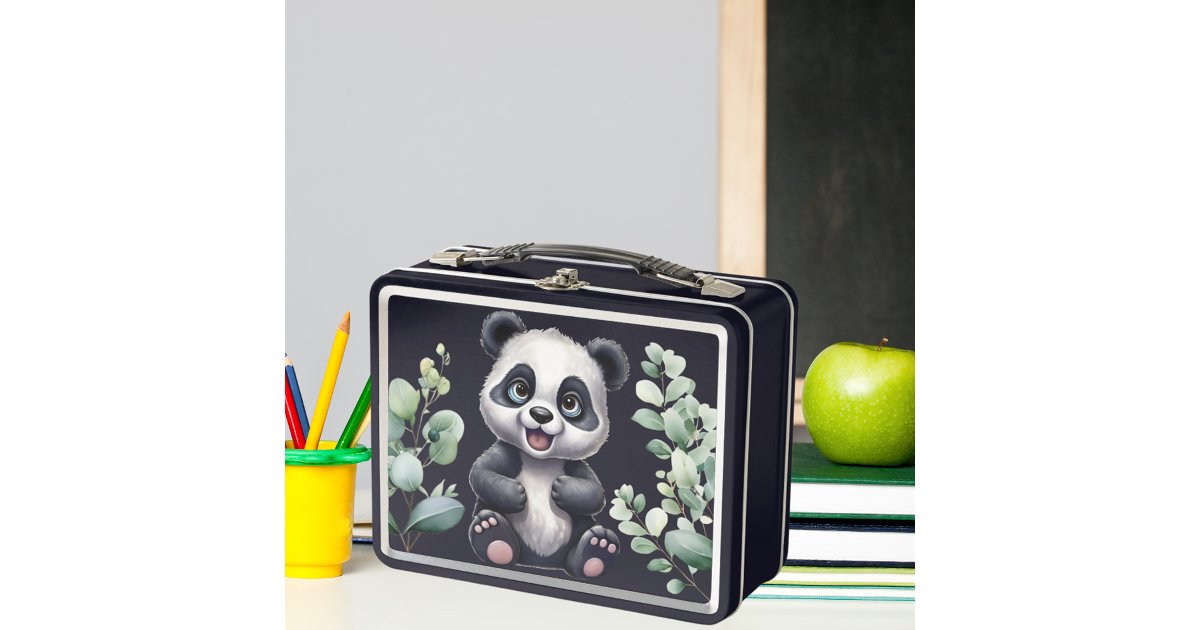 Cute panda bear blue custom name metal lunch box | Zazzle