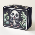 Cute panda bear blue custom name metal lunch box | Zazzle