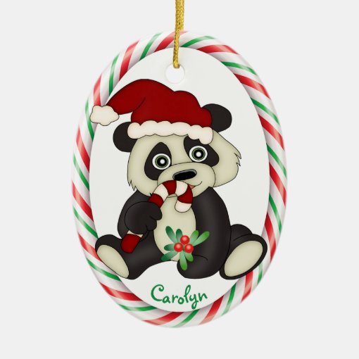 Cute Panda Bear Candy Cane Frame Ceramic Ornament | Zazzle