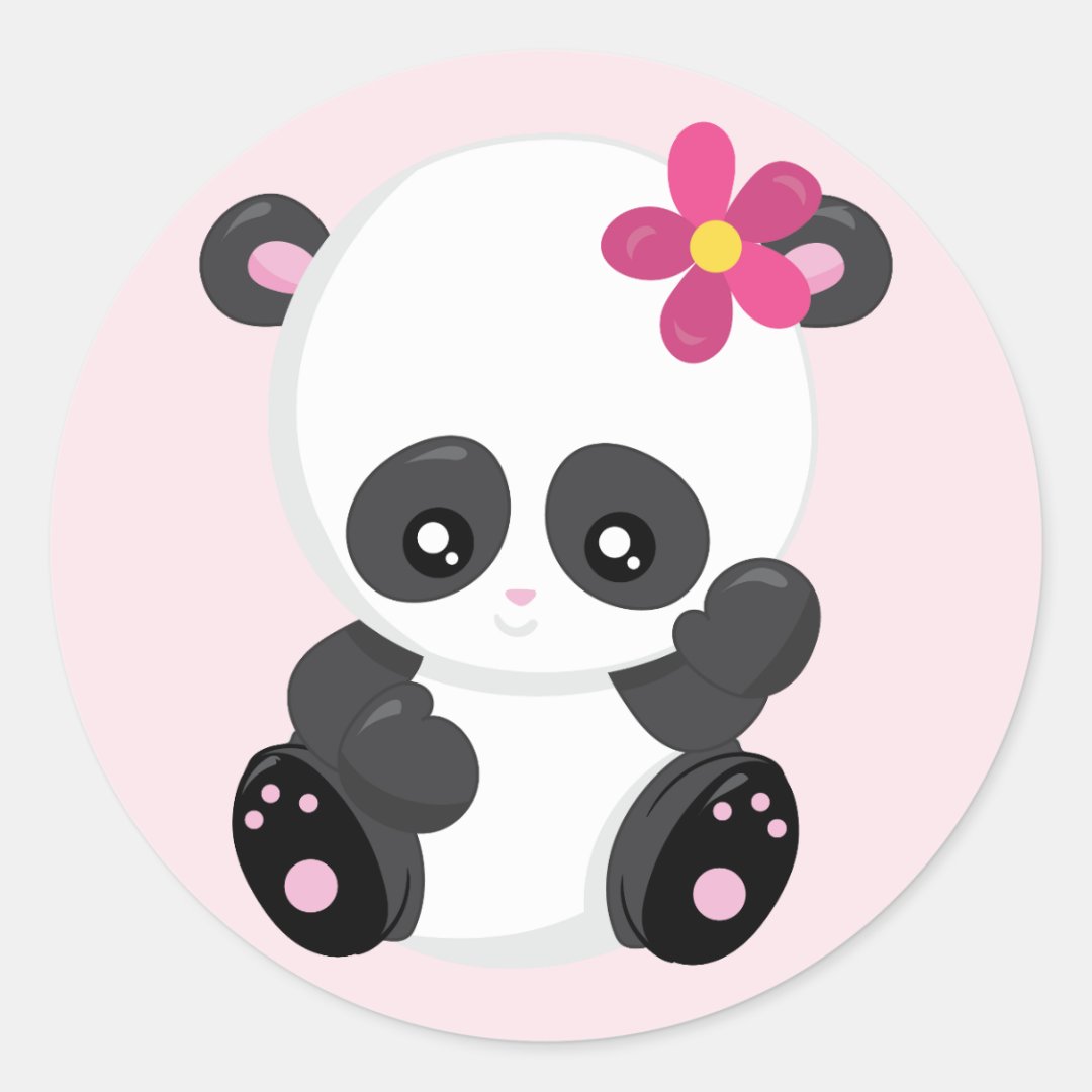 Cute Panda Bear Waving Classic Round Sticker | Zazzle