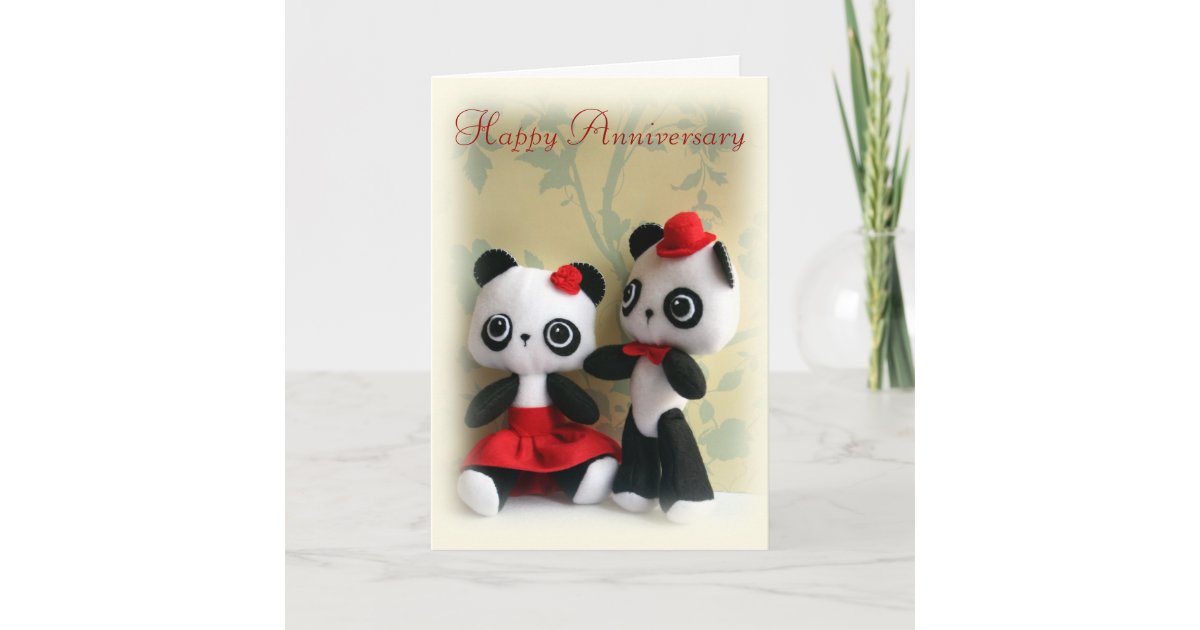 Cute Panda Bears Couple Anniversary Greeting Card | Zazzle