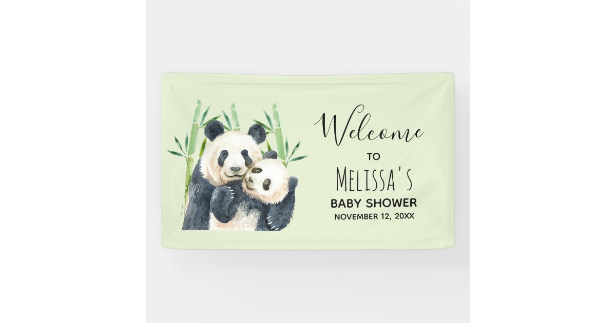 Cute Panda Bears Cuddling Watercolor Baby Shower Banner | Zazzle