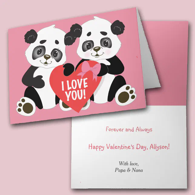 Cute Panda Bears Valentine Holiday Card | Zazzle