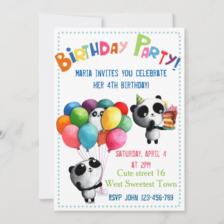 Cute Panda Birthday Invitation | Zazzle