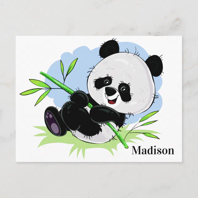 Cute Panda custom name postcard | Zazzle