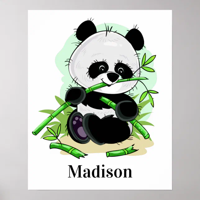 Cute Panda custom name poster | Zazzle