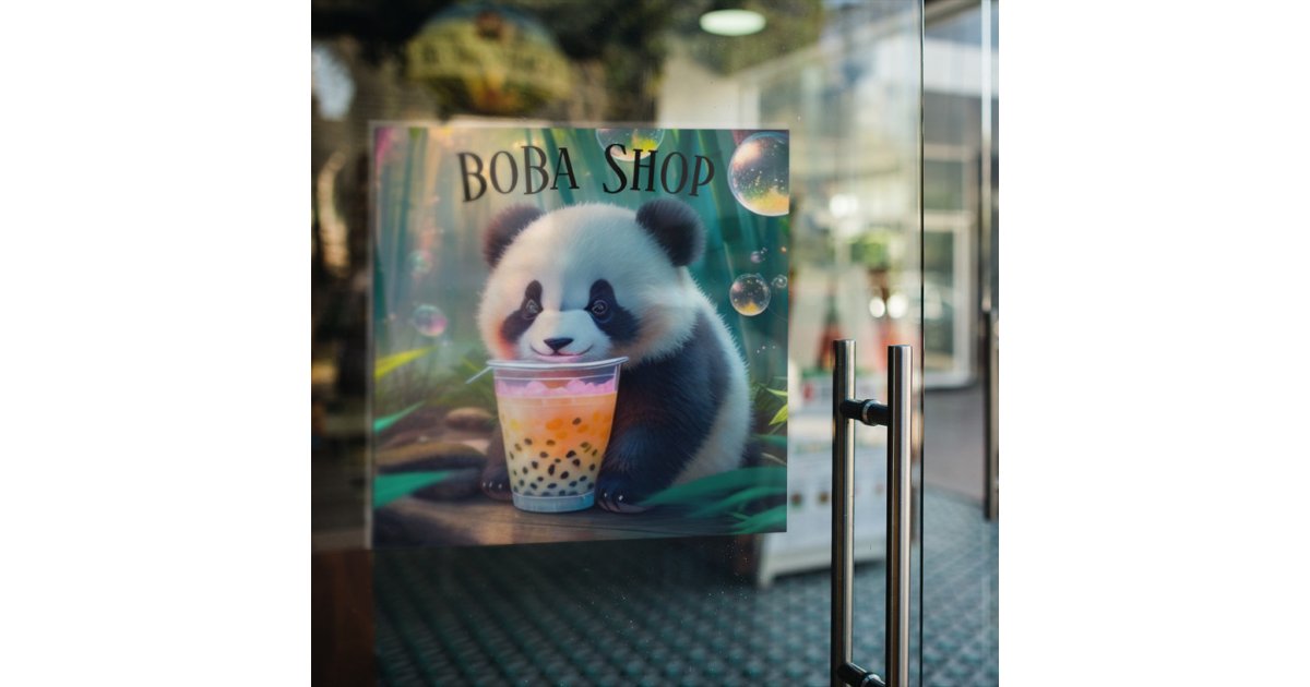 Cute Panda drinking bubble tea, boba tea Window Cling | Zazzle